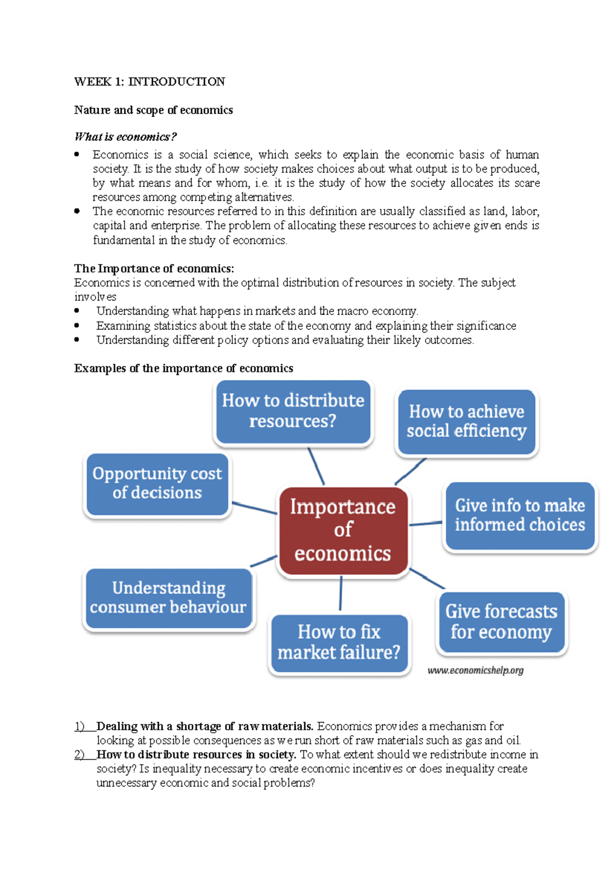 WEEK 1: Nature & Scope of Economics Overview and Key Concepts - Studocu