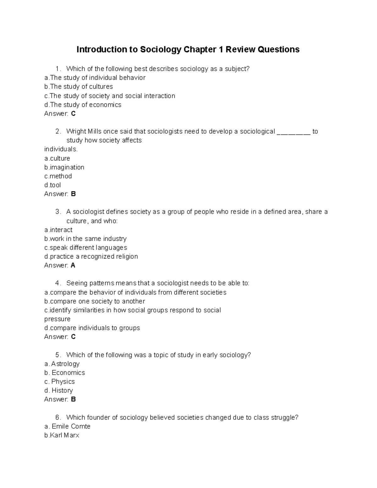 Sociology 101: Chapter 1 Review Questions & Answers - Studocu