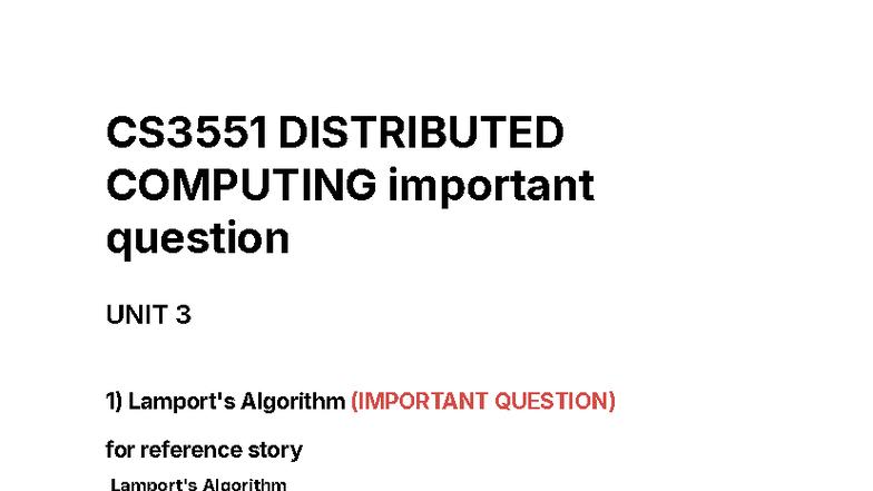 CS3551 DISTRIBUTED COMPUTING Important Questions on Algorithms and ...