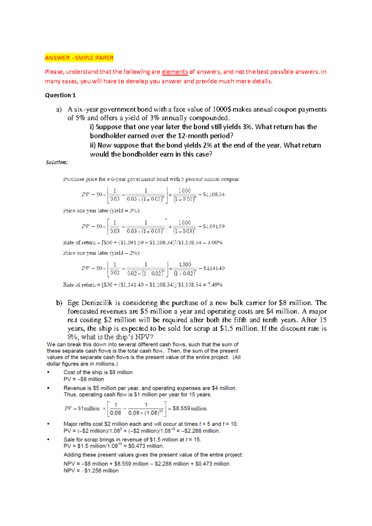 Sample/practice exam, questions and answers - ANSWER - SMPLE PAPER ...