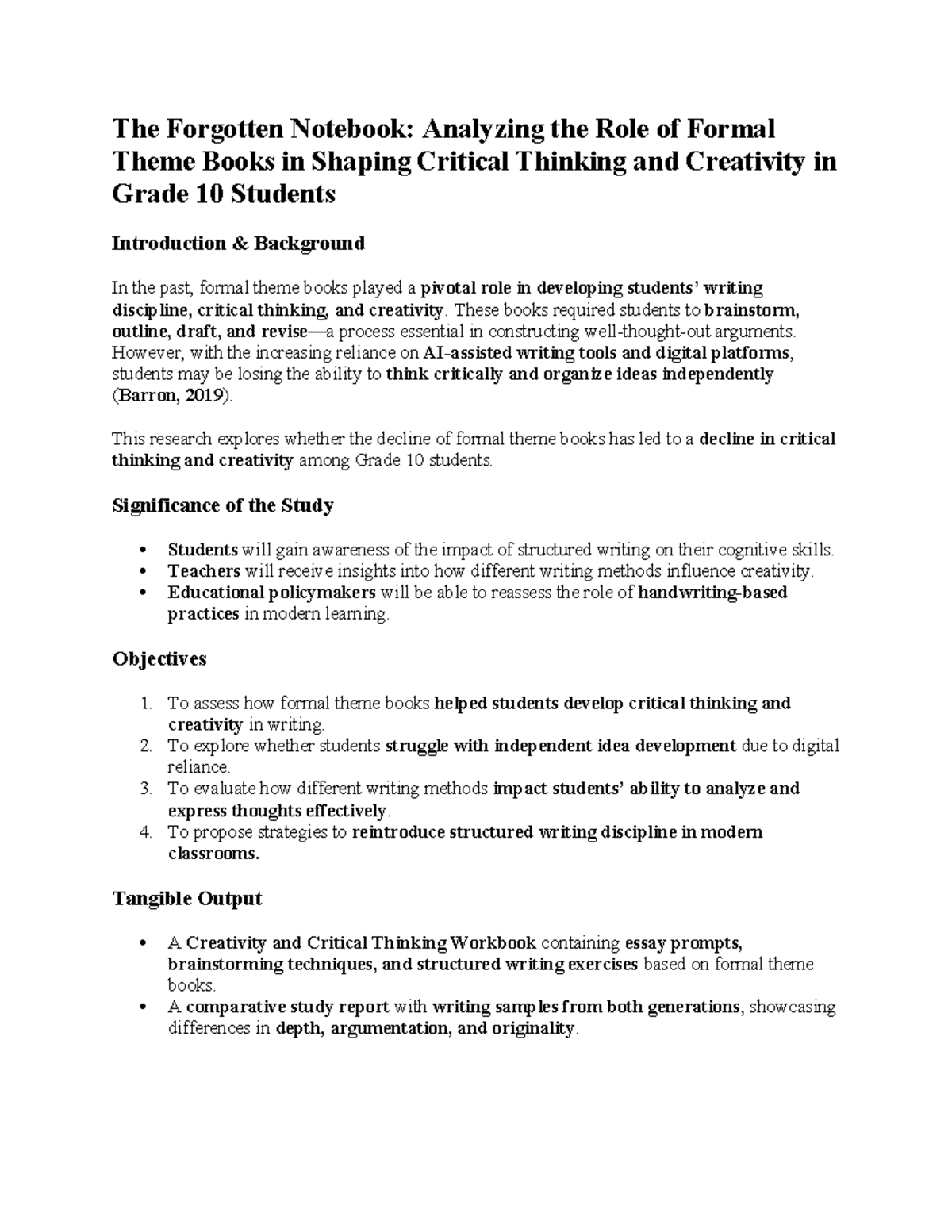ASDF: The Impact of Formal Theme Books on Critical Thinking in Grade 10 ...