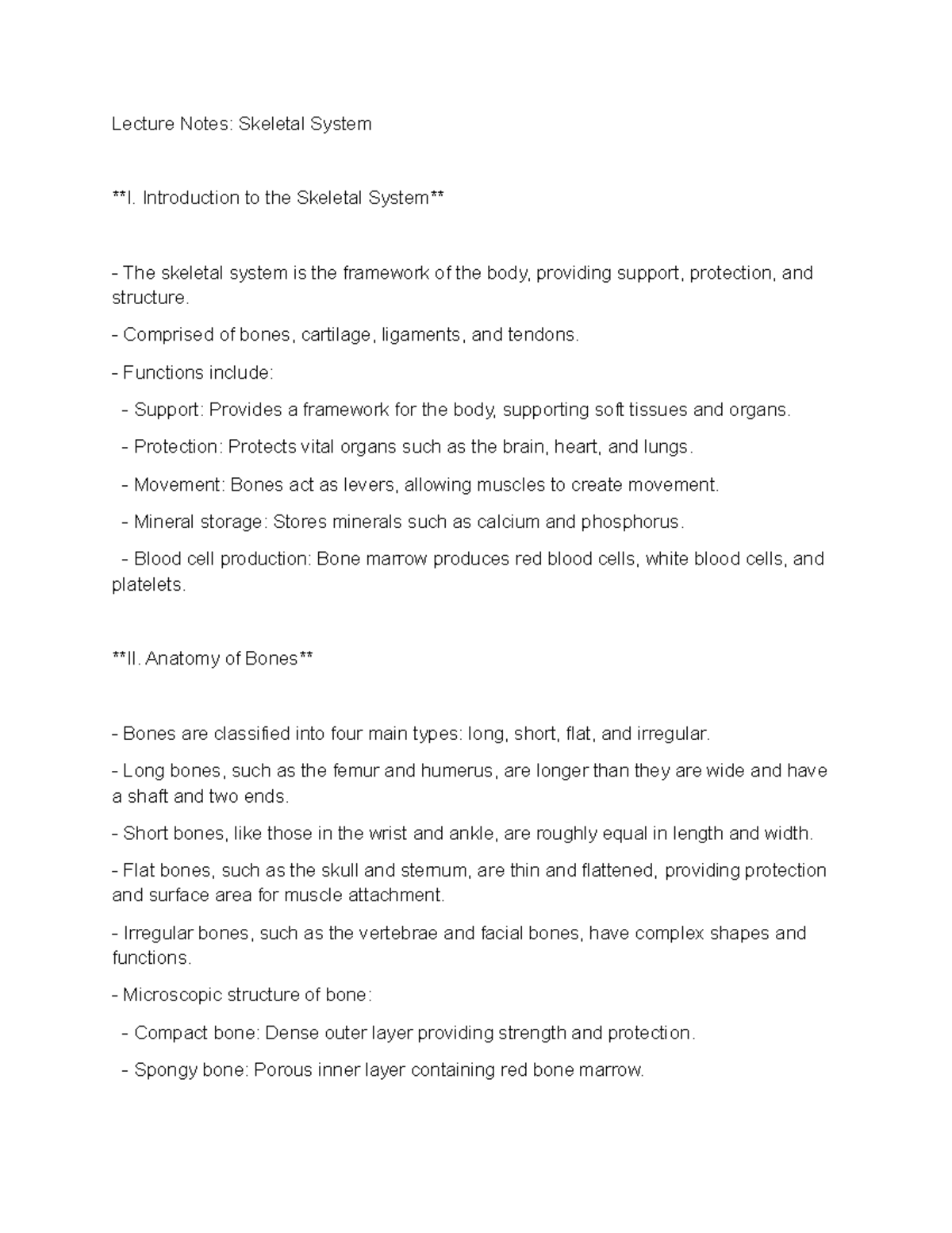 Lecture aboutskeletal system - Lecture Notes: Skeletal System I ...