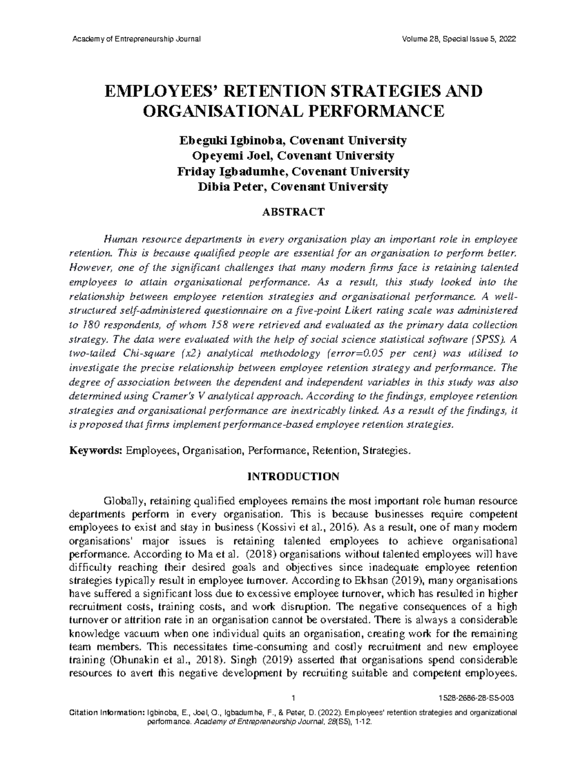 017 Employees Retention Strategies And Org Performance Analysis Studocu