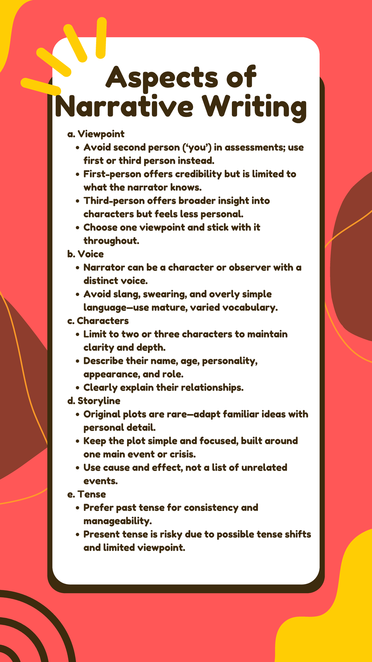Aspects of Narrative Writing: Key Guidelines and Structures - Studocu