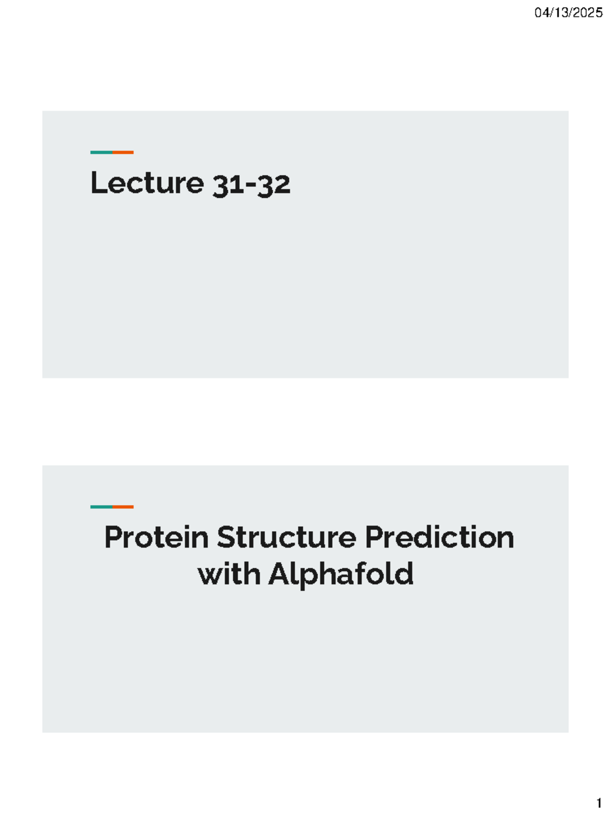 Lecture Notes on Protein Structure Prediction with AlphaFold (BIO 101 ...