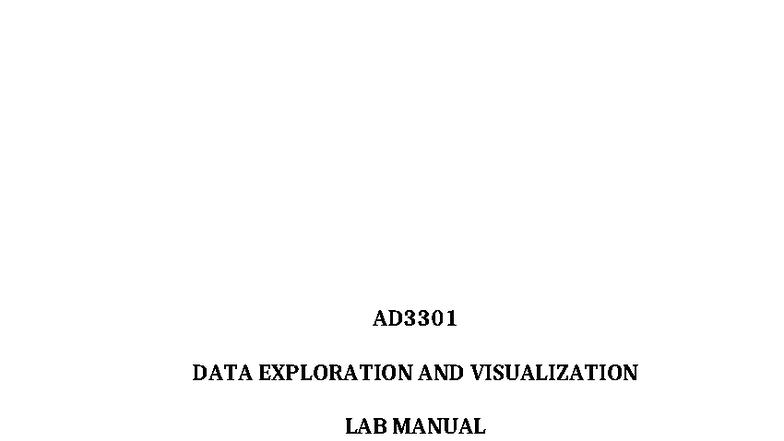 AD3301 Data Exploration & Visualization Lab Manual: Installation & EDA - Studocu