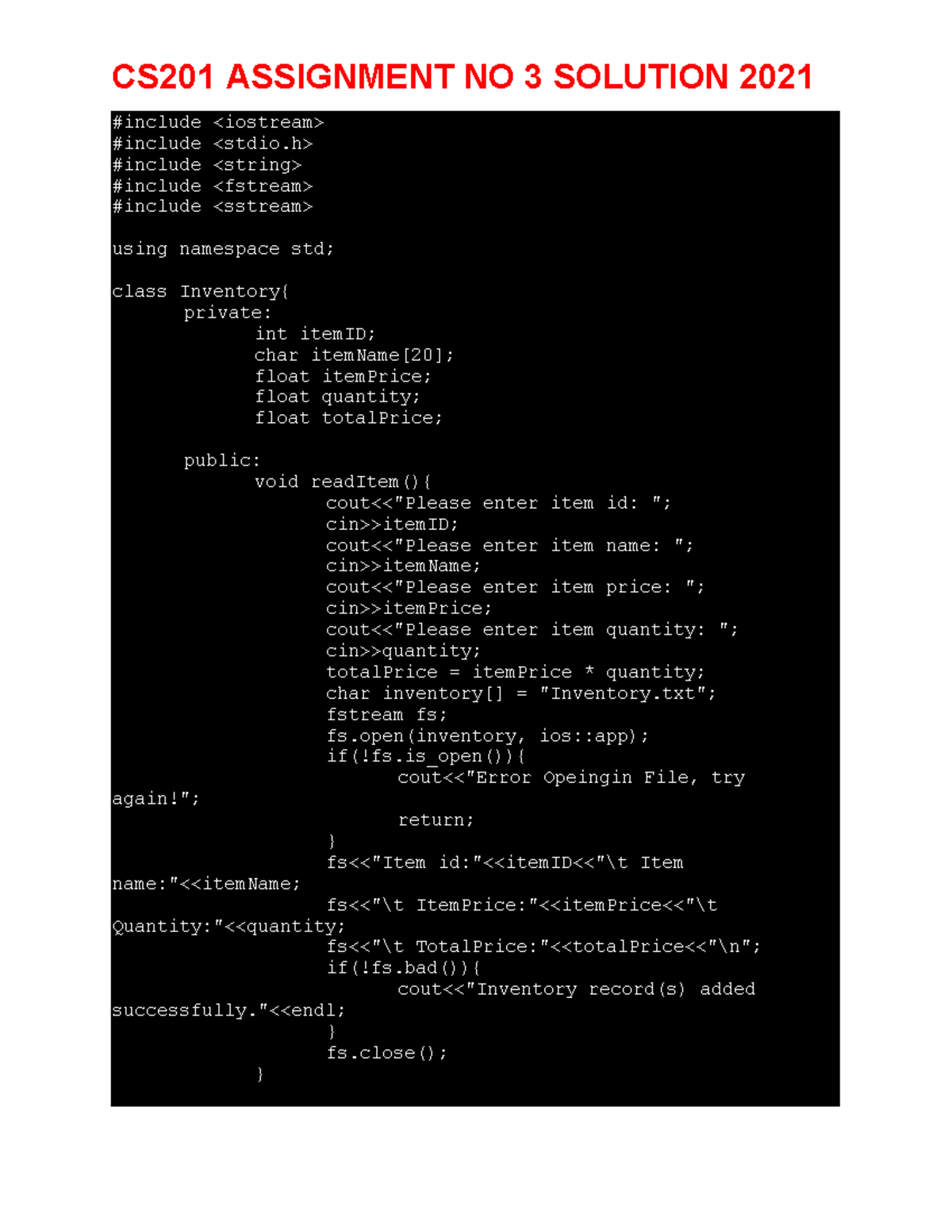 CS201 Assignment 3 Complete Solution 2021 - Studocu