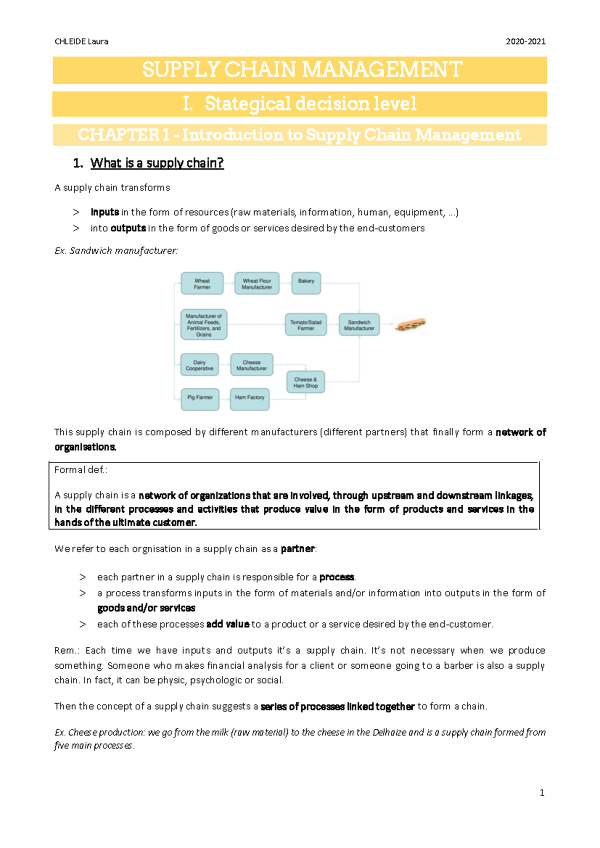 CHLEIDE Laura SUPPLY CHAIN MANAGEMENT I: CHAPTER 1 Overview of SCM ...