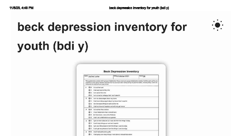 BDI Youth: Comprehensive Review of the Beck Depression Inventory for ...