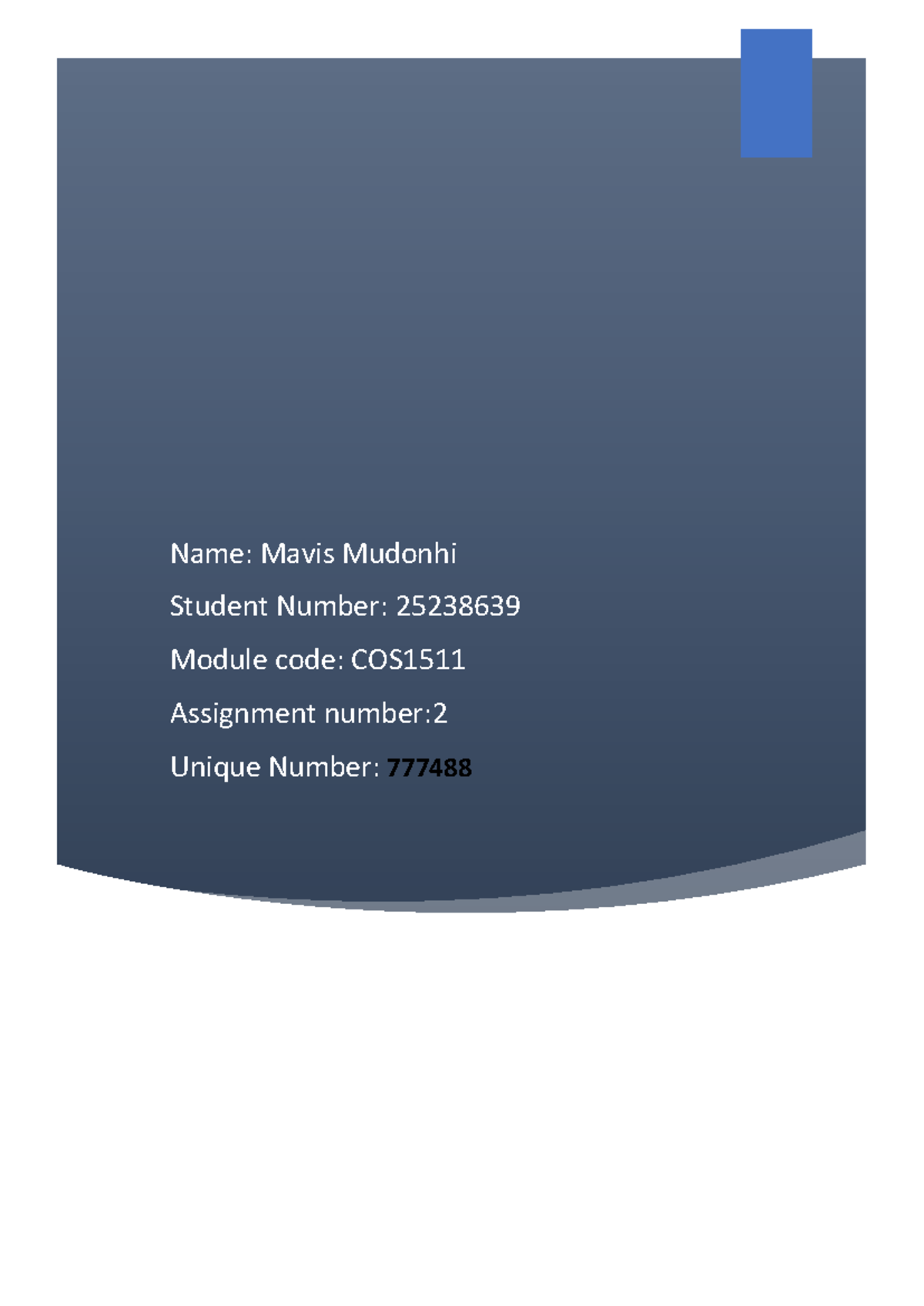 COS1511 Assignment 2: Final Exam Programming Functions and Errors - Studocu