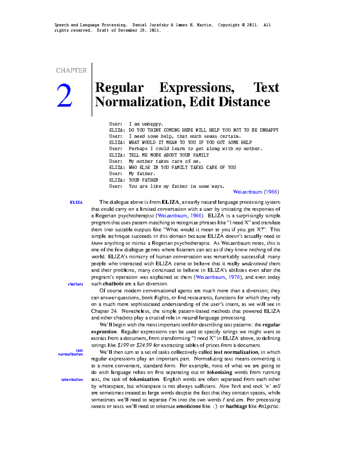 Speech and Language Processing (CS 123) - Chapter 2: Regex & Text ...