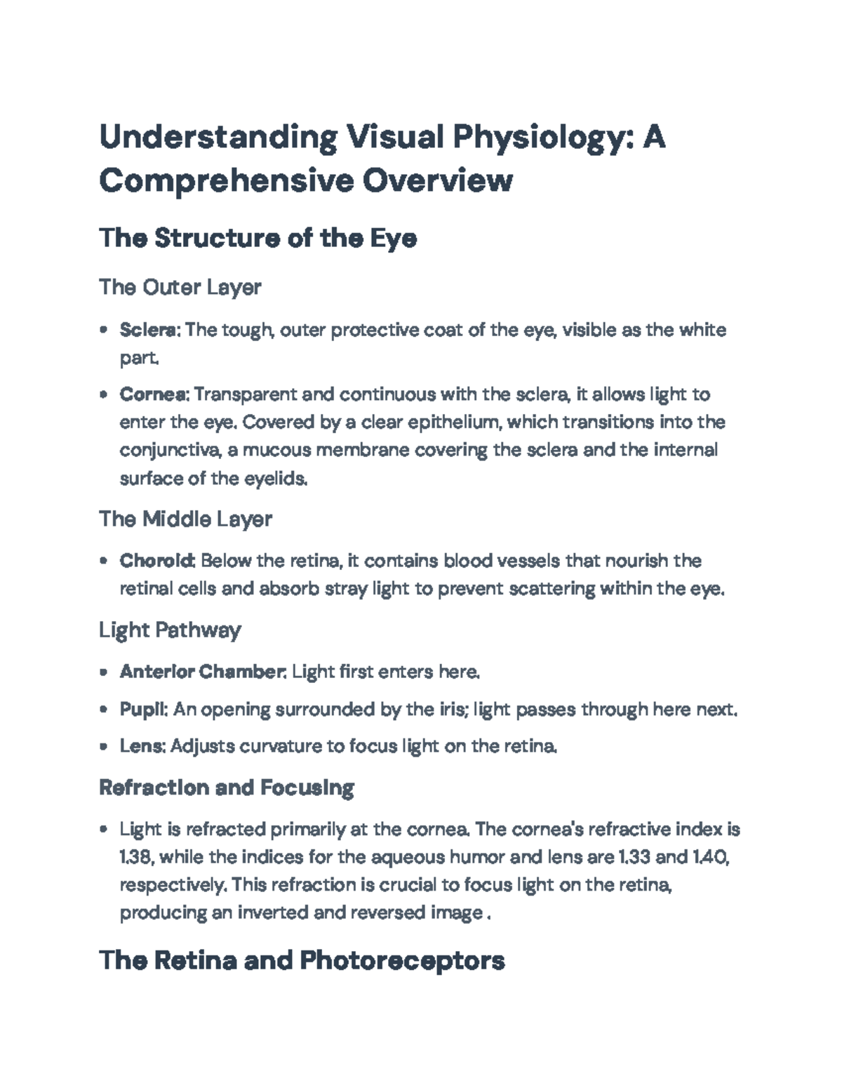 Visual Physiology: Eye Structure, Function, and Disorders Overview ...