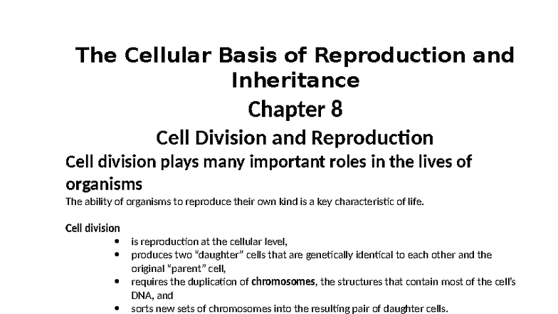 Ch. 8 Cell Division & Reproduction: Key Concepts and Notes - Studocu