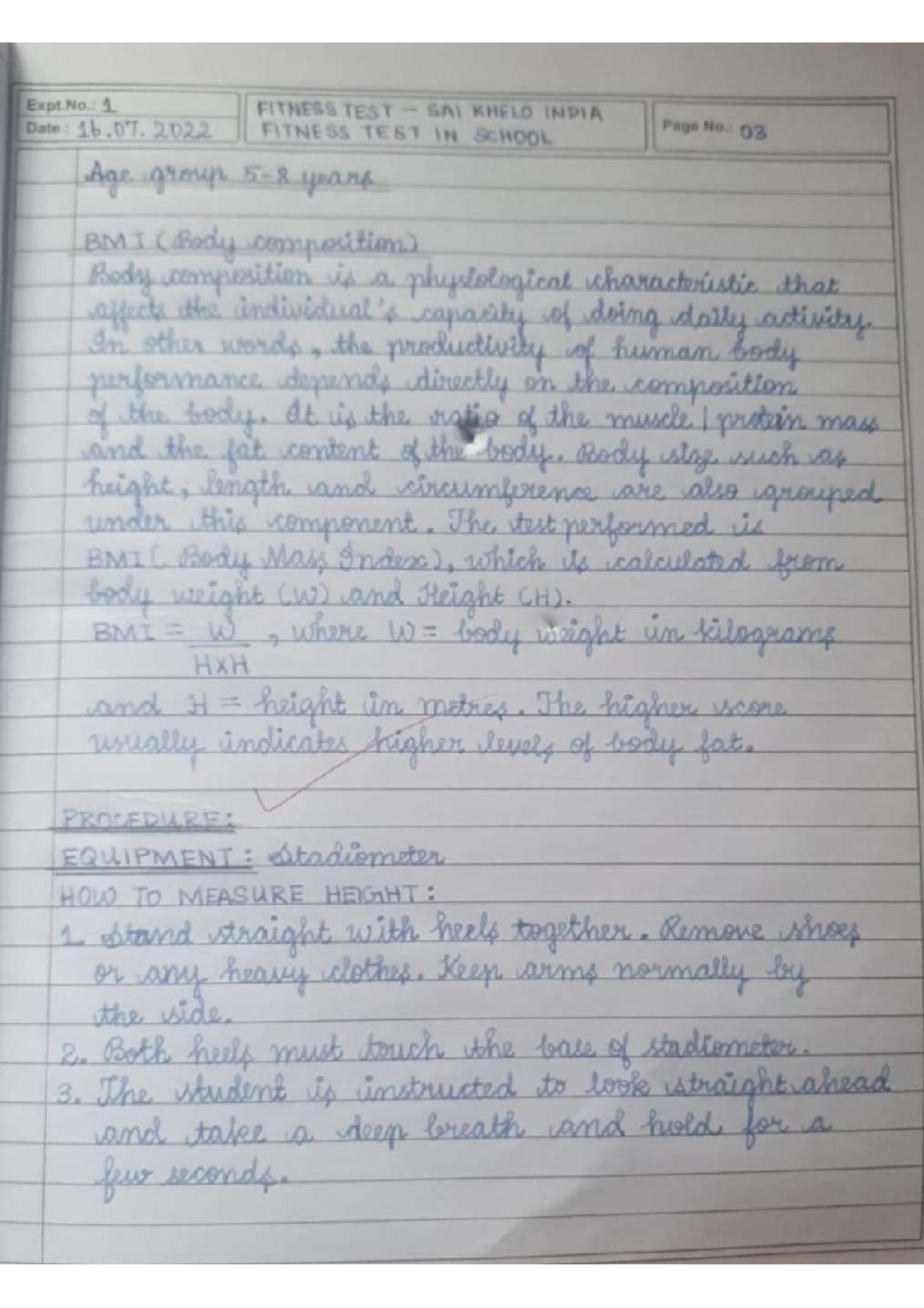 Fitness Test Procedures and Assessments - PE 1 PED Record - Studocu