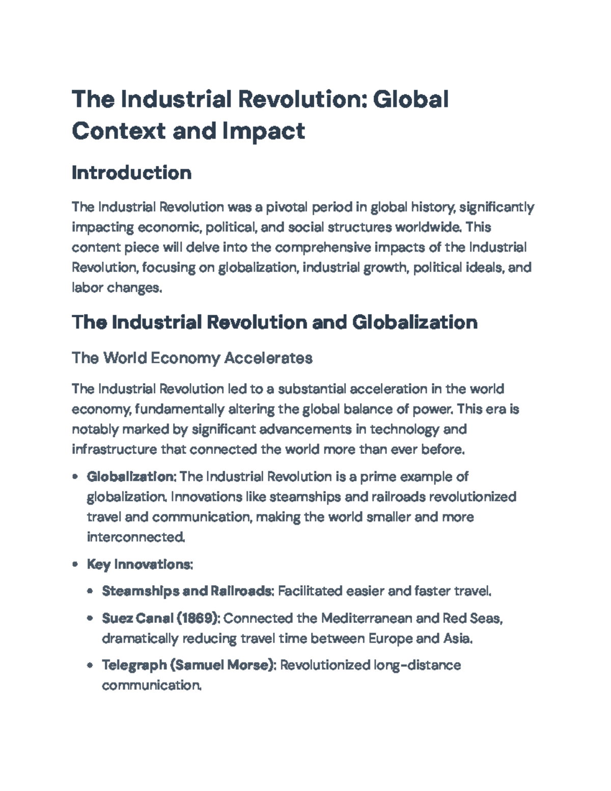 The Industrial Revolution: Global Impacts and Transformations - The ...