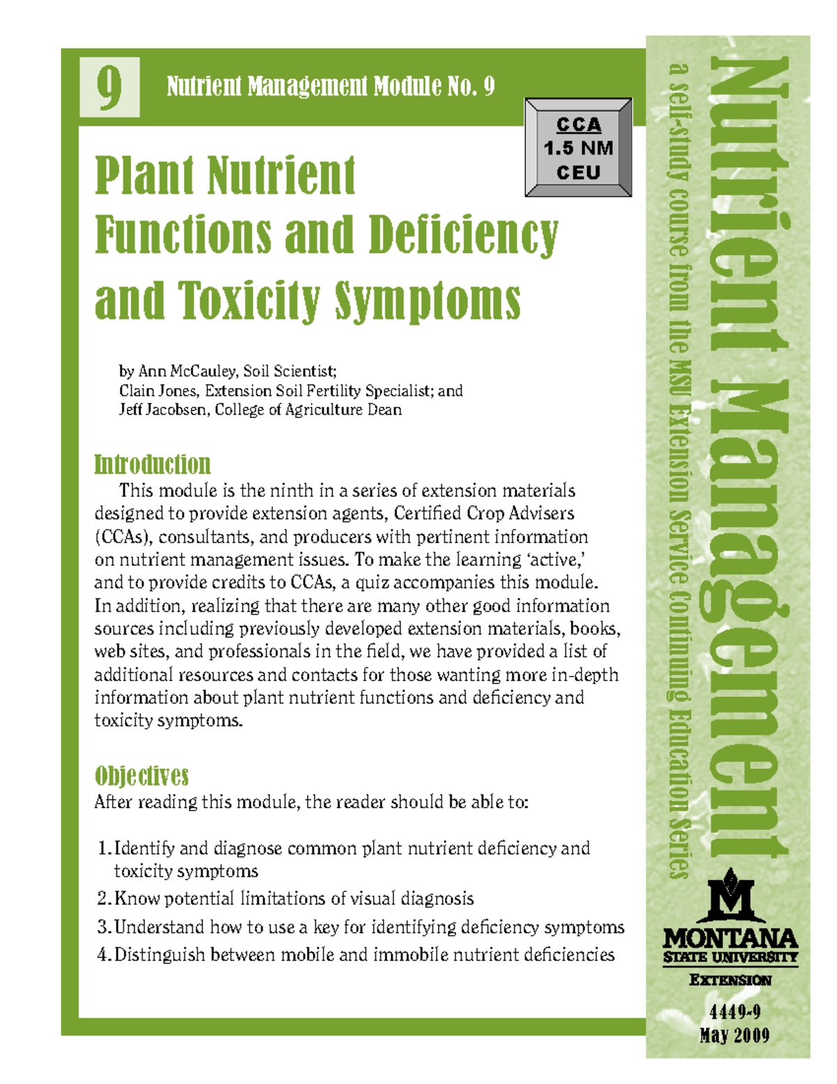 Plant Nutrient Functions and Deficiency and Toxicity Symptoms MSU 2013 ...