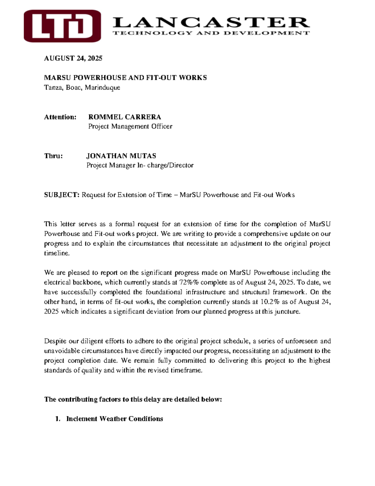 Request for Extension of Time: MarSU Powerhouse Project EOT-2025 - Studocu