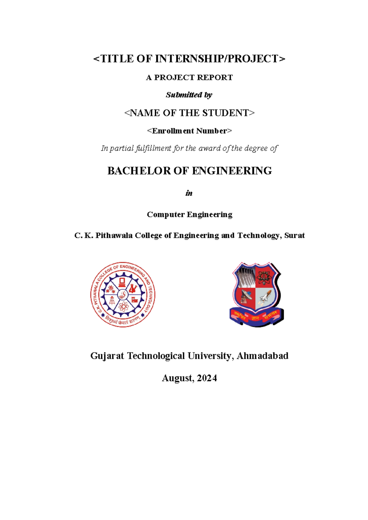 Summer Internship Report Template for BE in Computer Engineering - Studocu