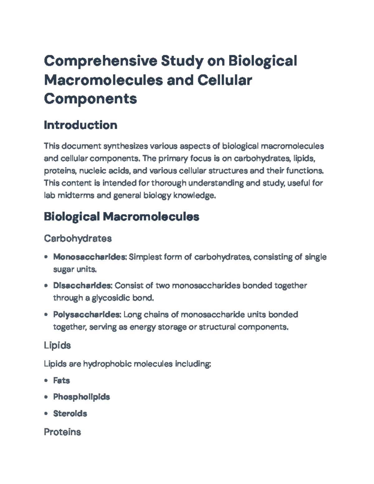 Biology 101: Study Guide on Macromolecules & Cell Structures - Studocu
