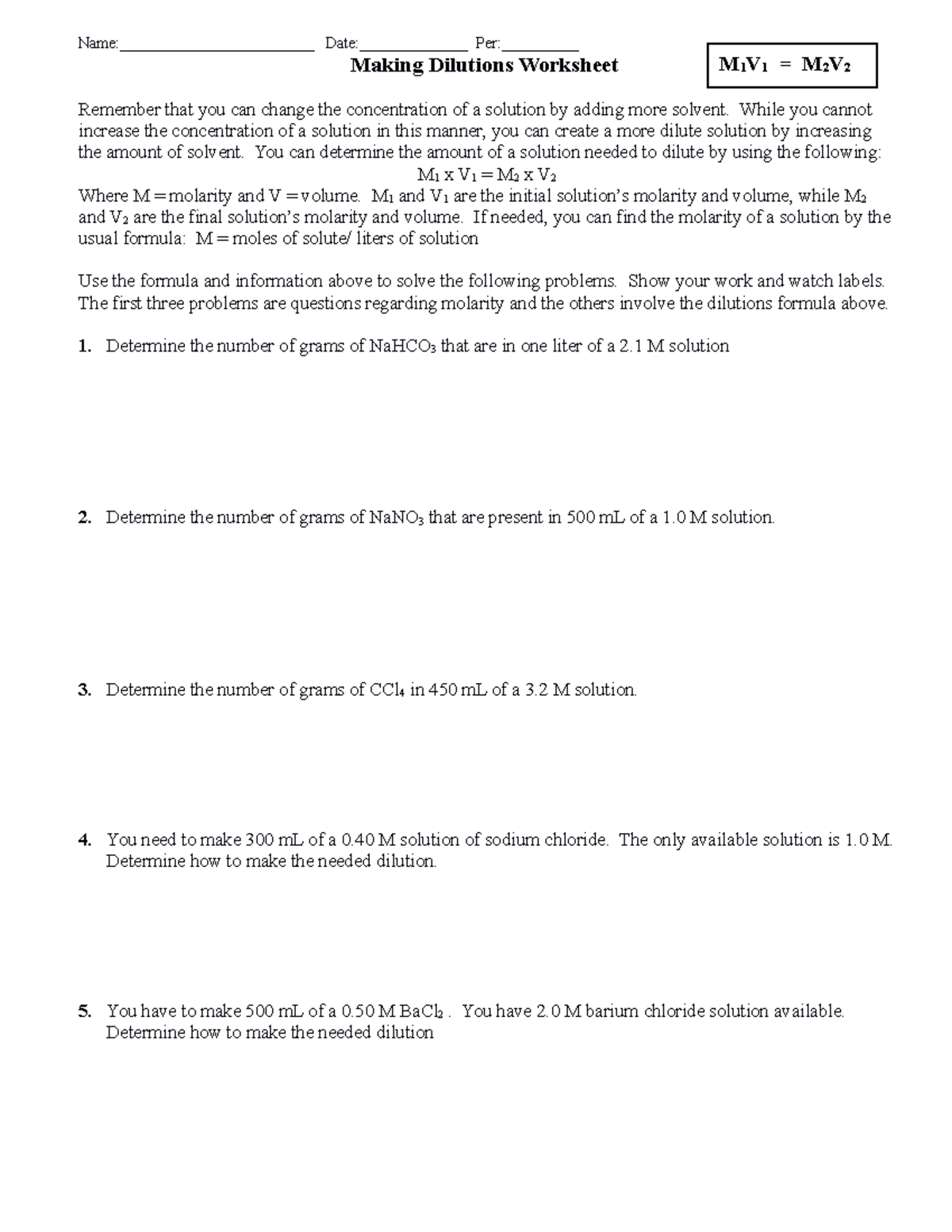 Making Dilutions Worksheet for Chemistry - Practice Problems - Studocu