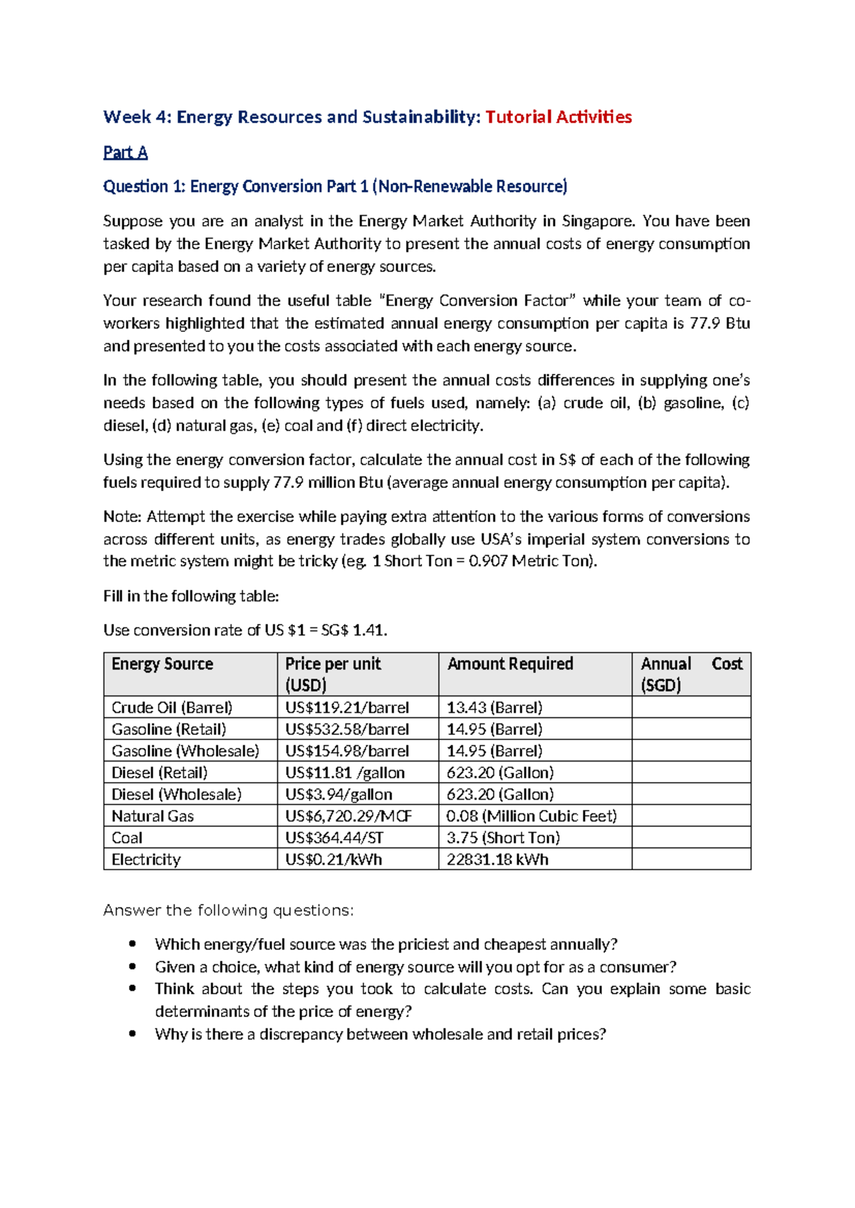 Week 4: Energy Resources & Sustainability Tutorial Activities - Studocu