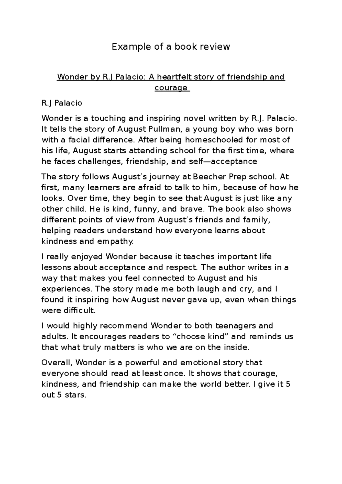 ENG101: Book Review of "Wonder" by R.J. Palacio - A Heartfelt Journey ...