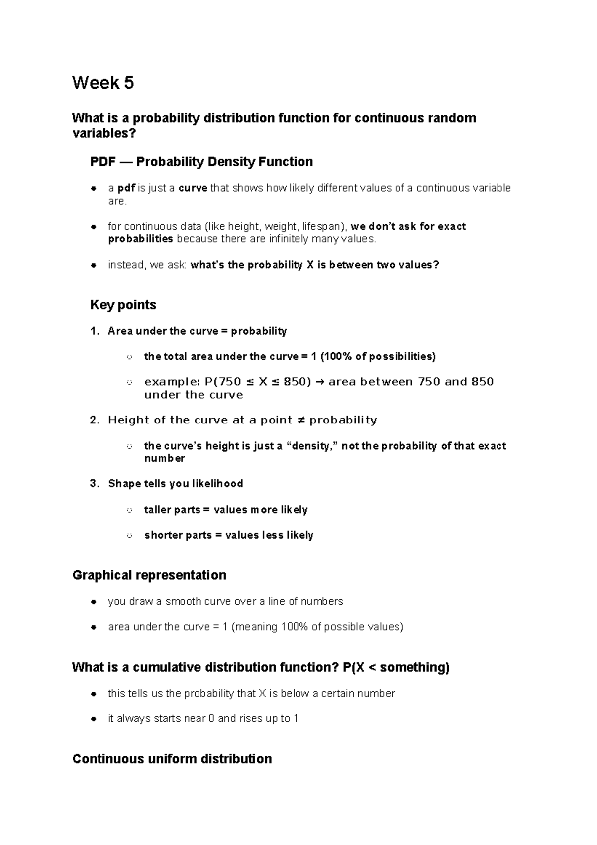 Week 5 Lecture Notes: Probability Distribution Functions for Continuous ...
