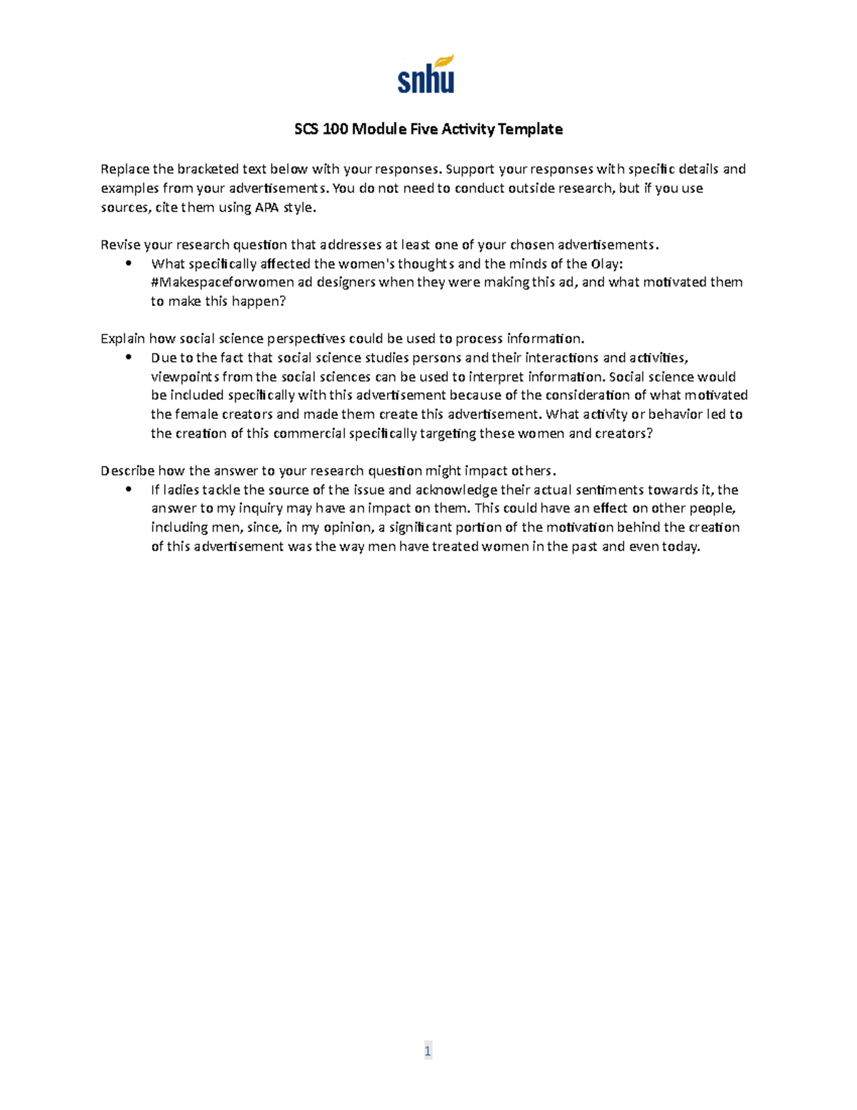 SCS 100 Module Five Activity Template Evette - SCS 100 Module Five ...