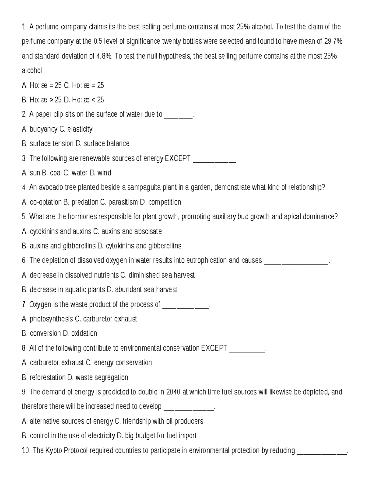 Gen 1: Practice Quiz on Scientific Principles, Environmental Issues ...