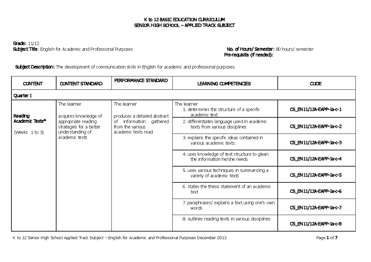 SHS Applied English for Academic and Professional Purposes C - SENIOR ...