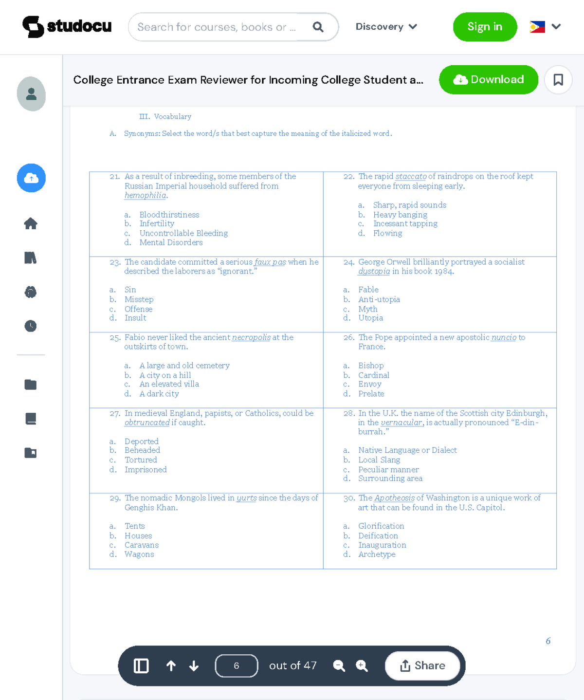 ACET Practice Test 1: College Entrance Exam Vocabulary Review with Key ...