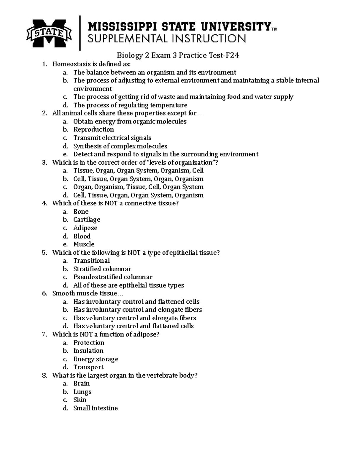 BIO2 Exam 3 Practice: Homeostasis and Body Systems Review - Studocu