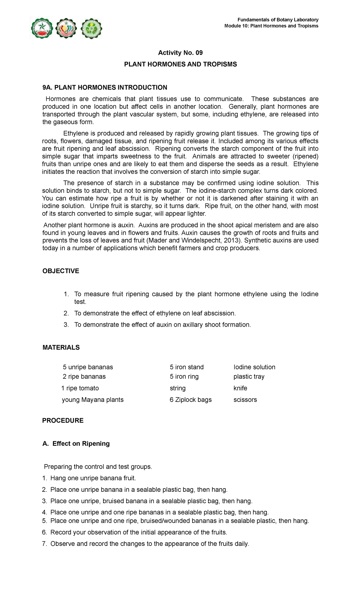 Fundamentals of Botany Lab Module 10: Plant Hormones & Tropisms ...