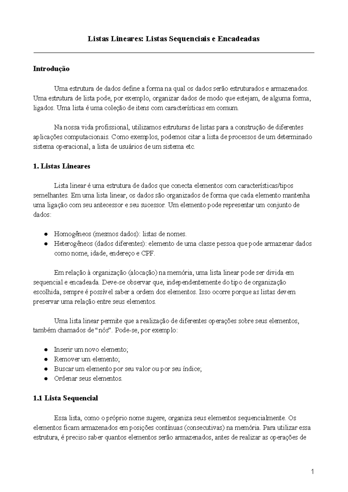 Listas Lineares: Estruturas Sequenciais e Encadeadas em Java - Studocu