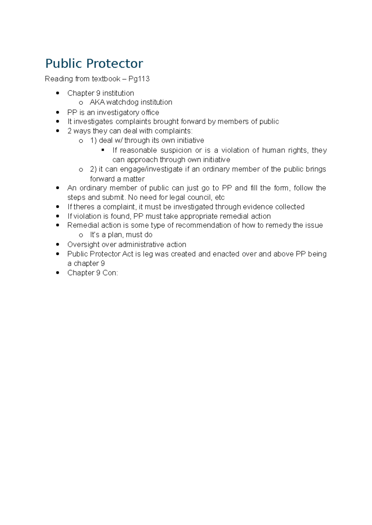 Public Protector Overview: Chapter 9 Insights from Textbook - Studocu