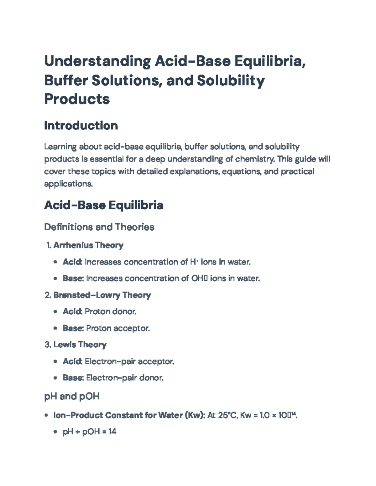 Chemistry 101: Final Exam Study Guide on Acid-Base Equilibria and ...