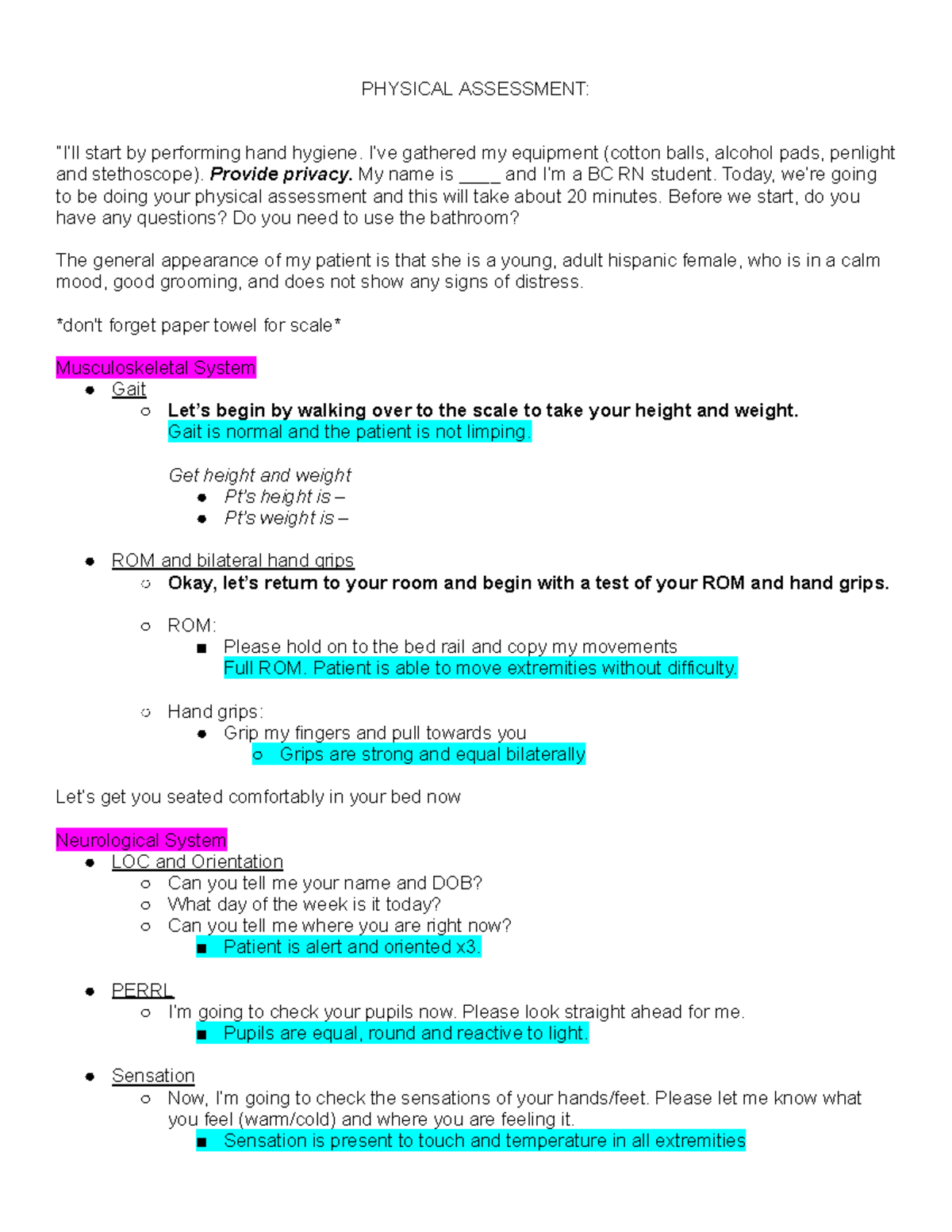 Physical Assessment-2: Detailed RN Student Procedure Guide - Studocu