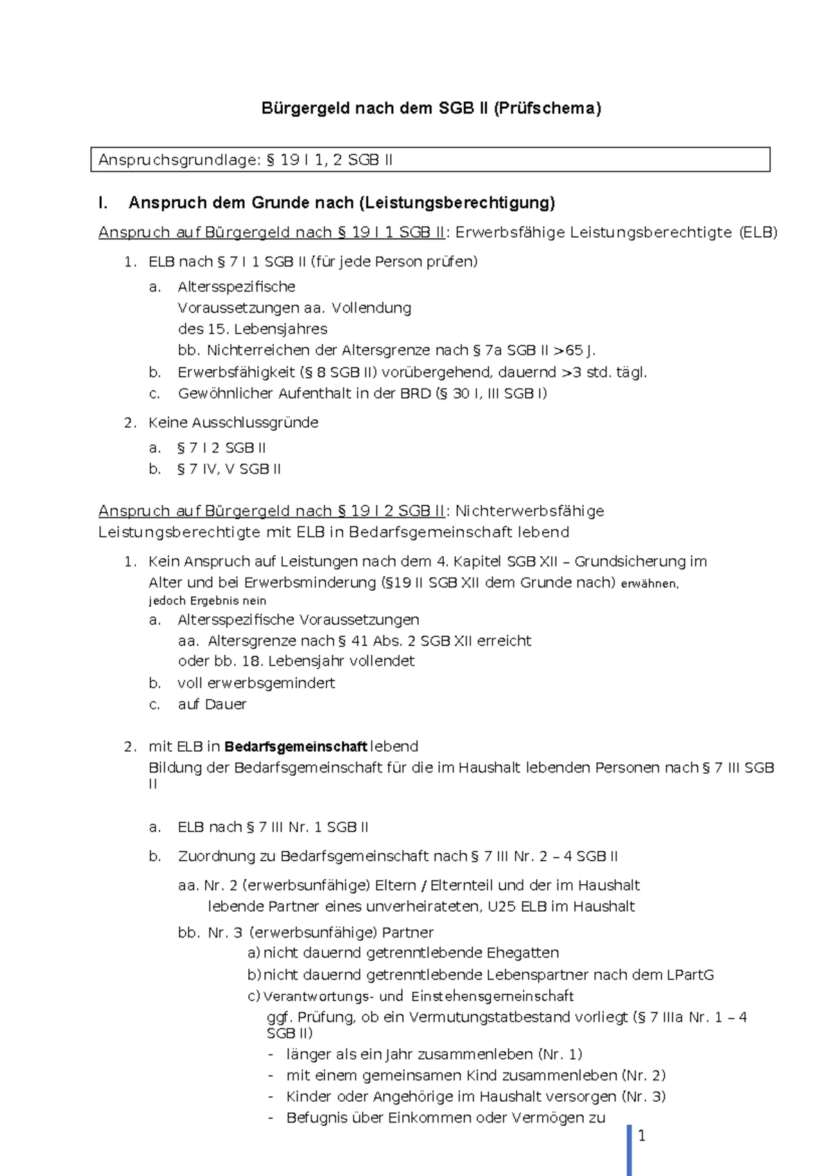 Prüfungsschema SGB II/12 - Anspruch auf Sozialleistungen im Überblick - Studocu