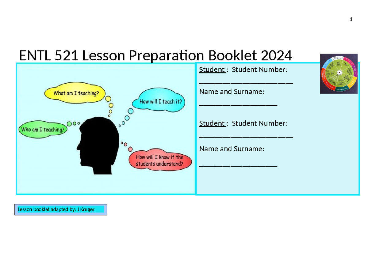 Lesson booklet template 2025 - ENTL 521 Lesson Preparation Booklet 2024 ...