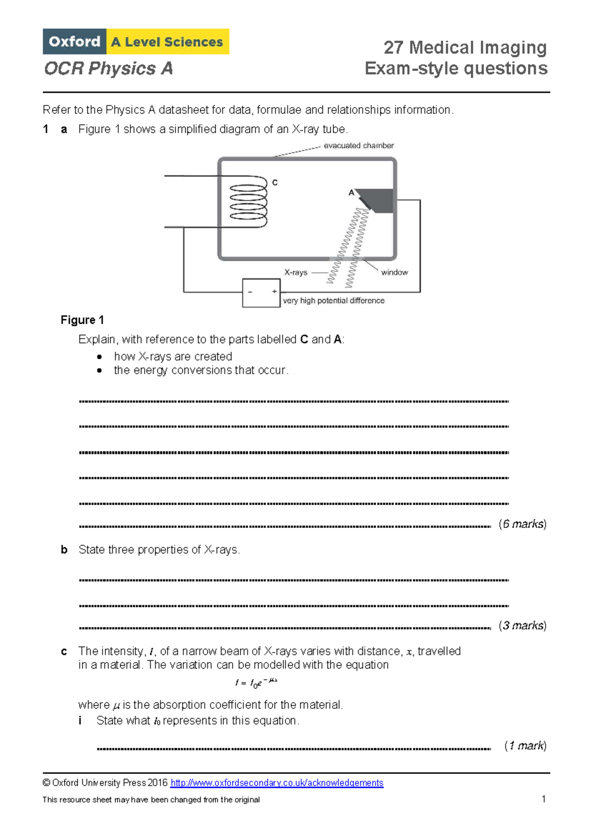 Chapter 27 Test: Medical Imaging Questions for OCR Physics A - Studocu