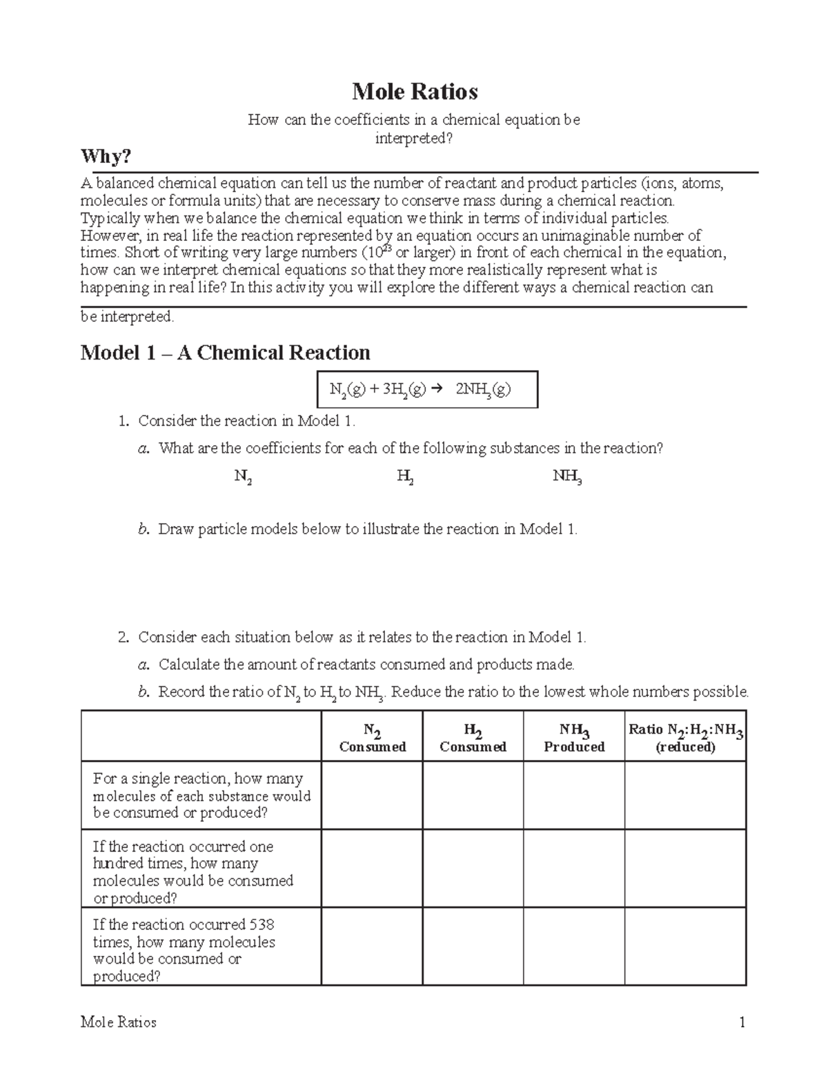 Q3.1 - Mole Ratios: Converting Moles in Chemical Reactions - Studocu