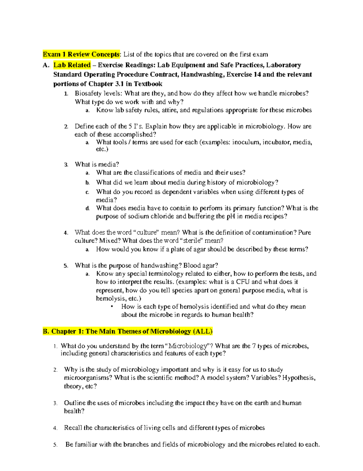 Microbiology Exam 1 Review: Key Concepts and Important Topics Summary ...
