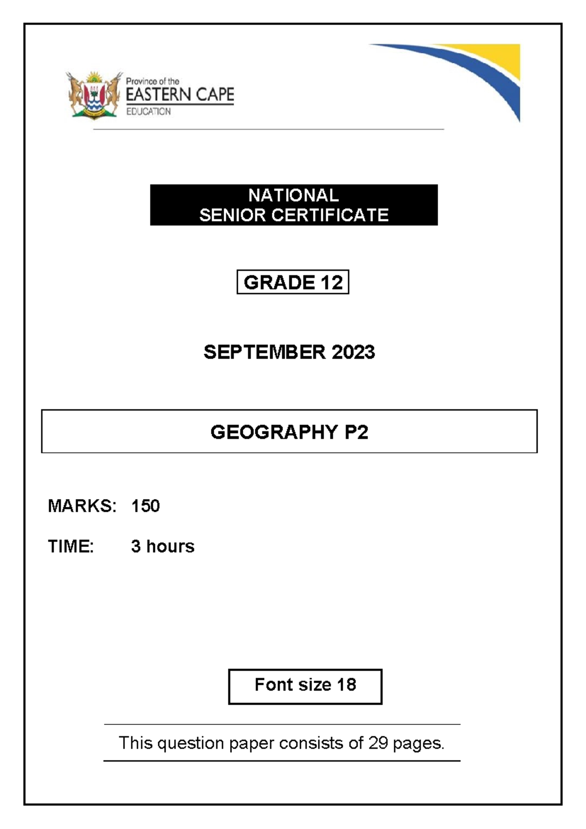Geography P2 Grade 12 September 2023 Exam Paper Analysis - Studocu