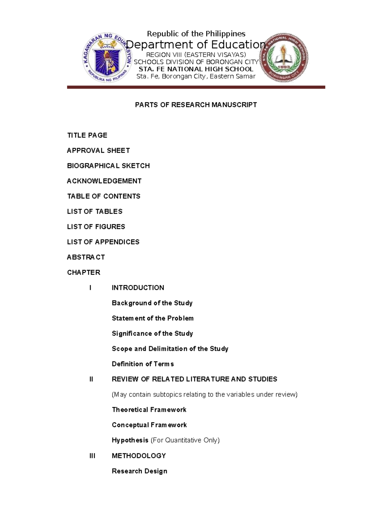 Parts of a Research Manuscript: A Comprehensive Guide - Studocu