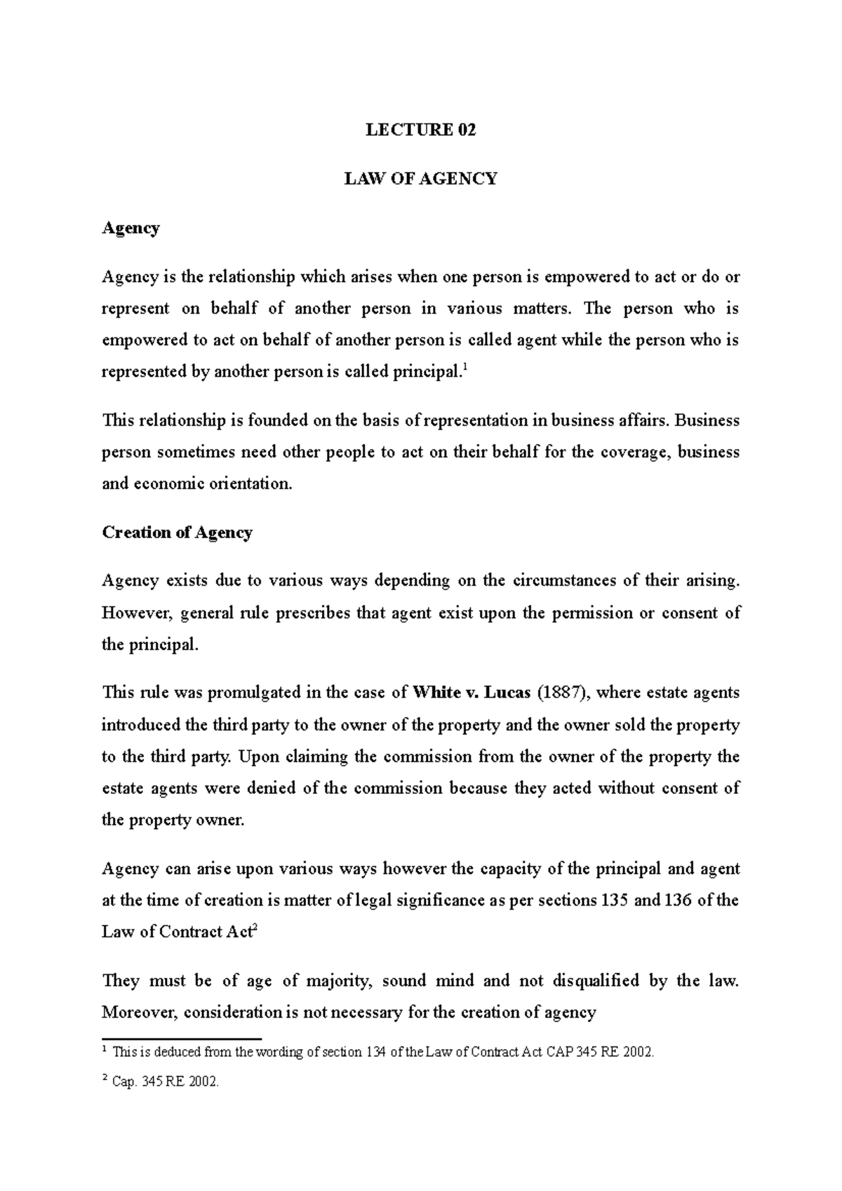 Lecture 02 - Understanding the Law of Agency and Its Principles - Studocu