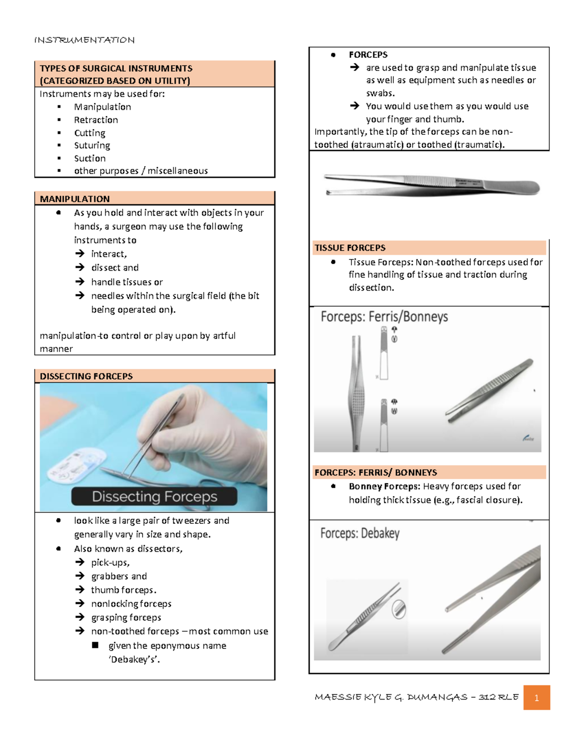 312-RLE - Types and Uses of Surgical Instruments in Surgery - Studocu