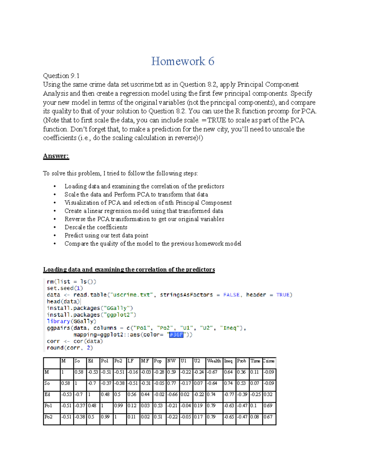 Home work 6 Spring 2025 - Homework 6 Question 9. Using the same crime data set uscrime as in ...
