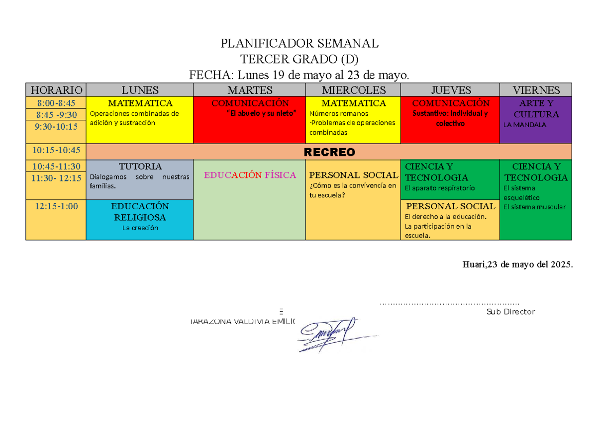 Planificador Semanal Tercer Grado (D) - Fechas: Mayo 2025 - Studocu
