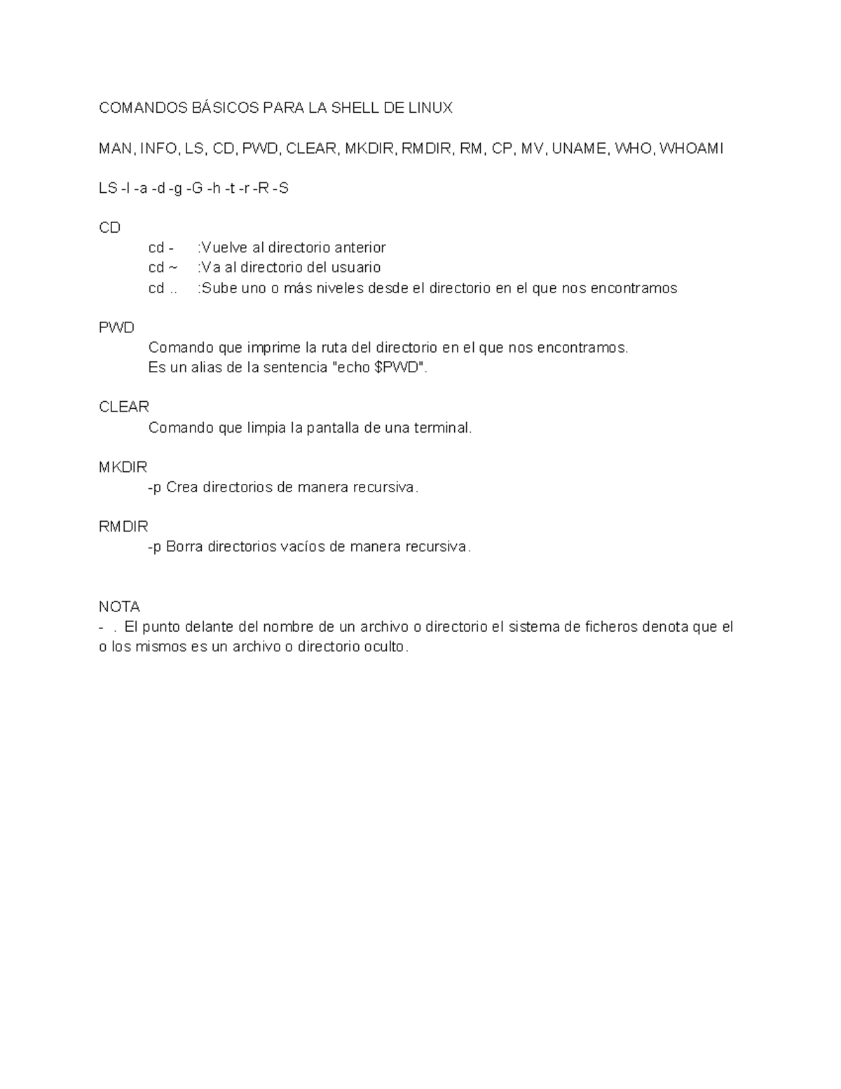 Comandos Básicos para la Shell de Linux: MAN, INFO, LS, CD, PWD, y Más - Studocu