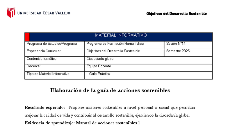 Guía práctica N° 14 ODS 2025 - Objetivos del Desarrollo Sostenible ...